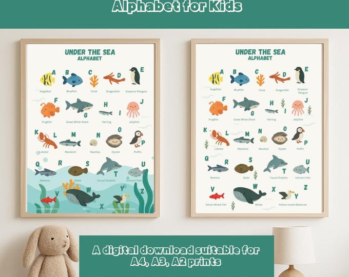 Ocean Themed Alphabet Poster, English Alphabet Print, Neutral ...