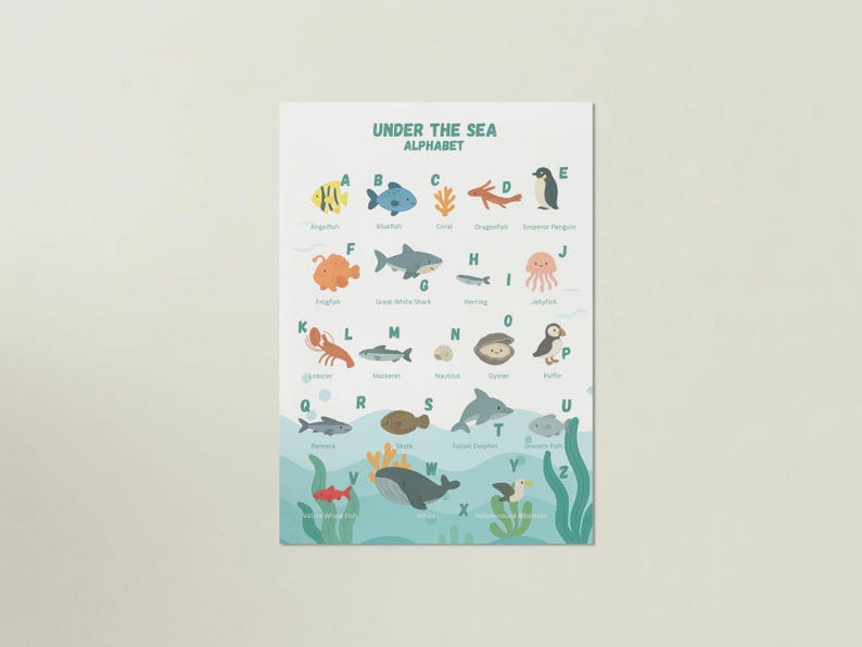 Under the Sea Alphabet Poster | Ocean Animals Kids Wall Art ...