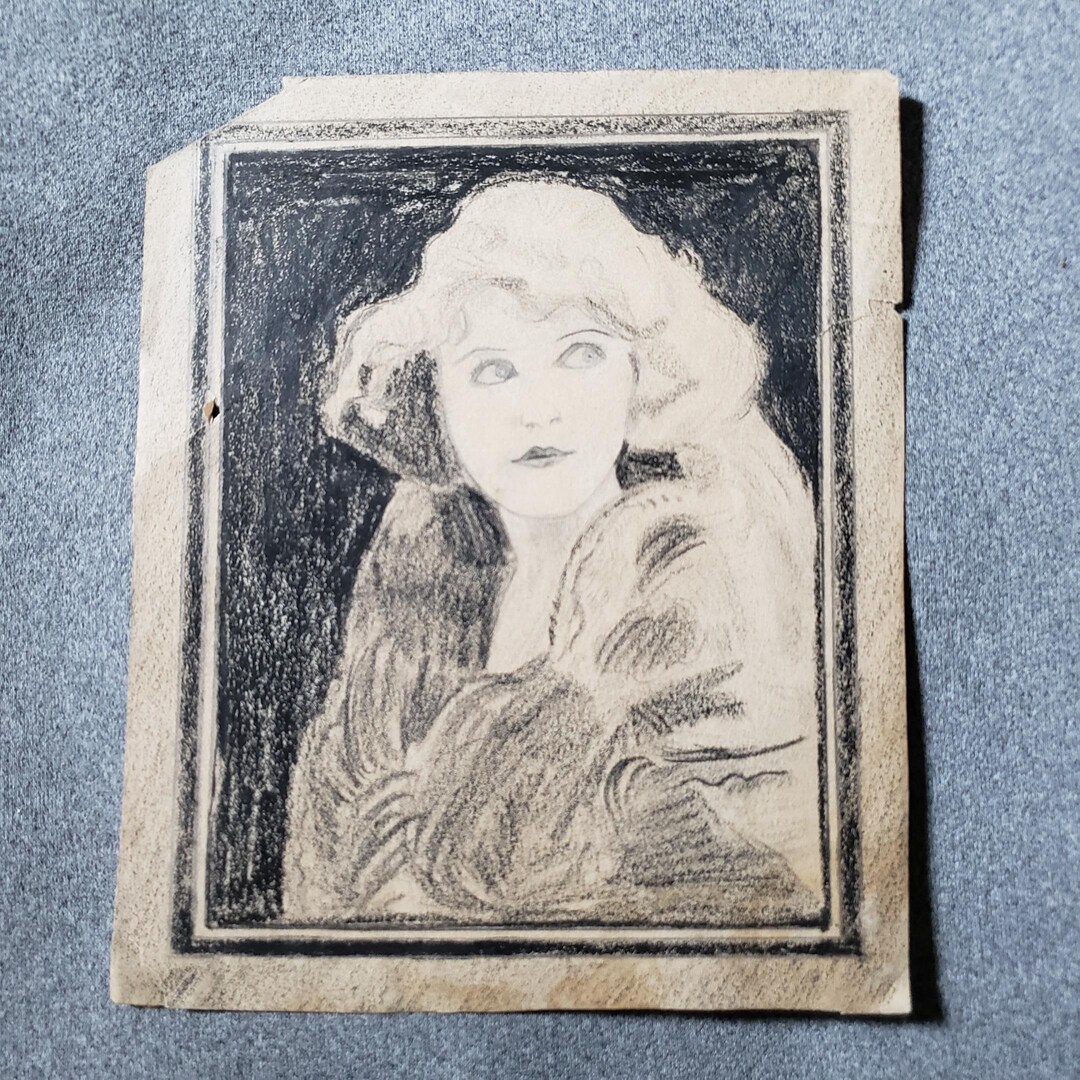 Vintage 1950s Original Drawing on Paper by Lorene Spohn Elegant Wide ...