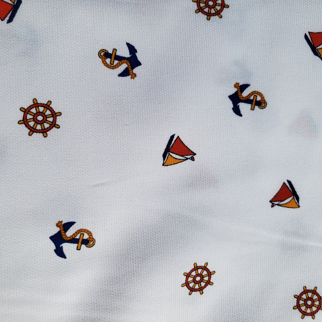 Vintage Nautical Themed Twill Fabric for Clothing Home Decor Red Blue ...