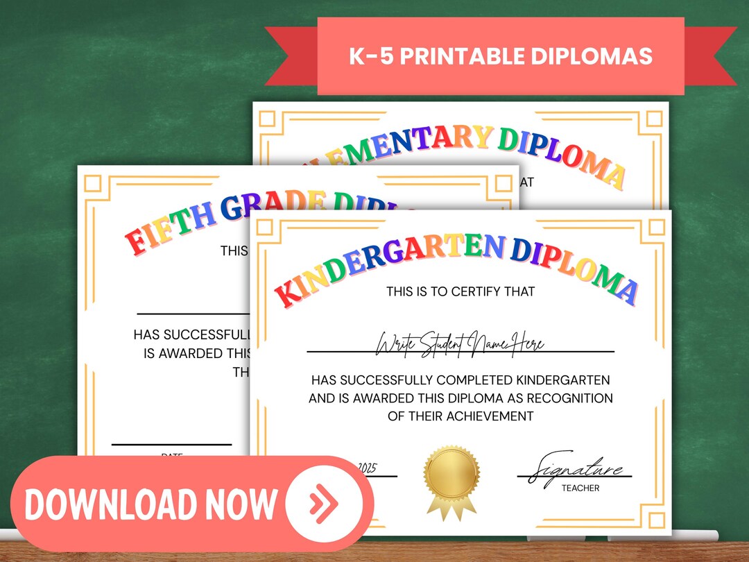 Printable K-5 Graduation Certificates | Elementary School Diploma ...