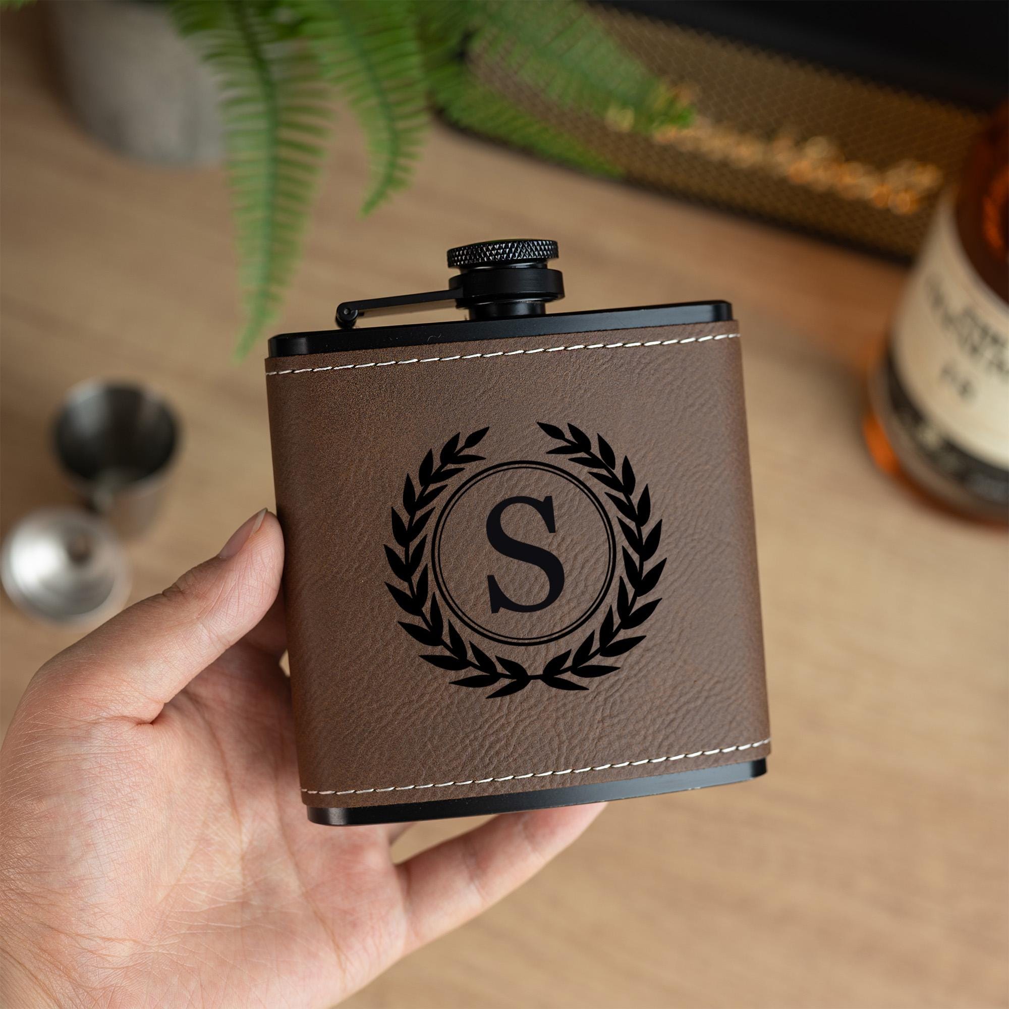 Personalised Leather Flask for Men,custom Engraved Leather Groomsmen ...
