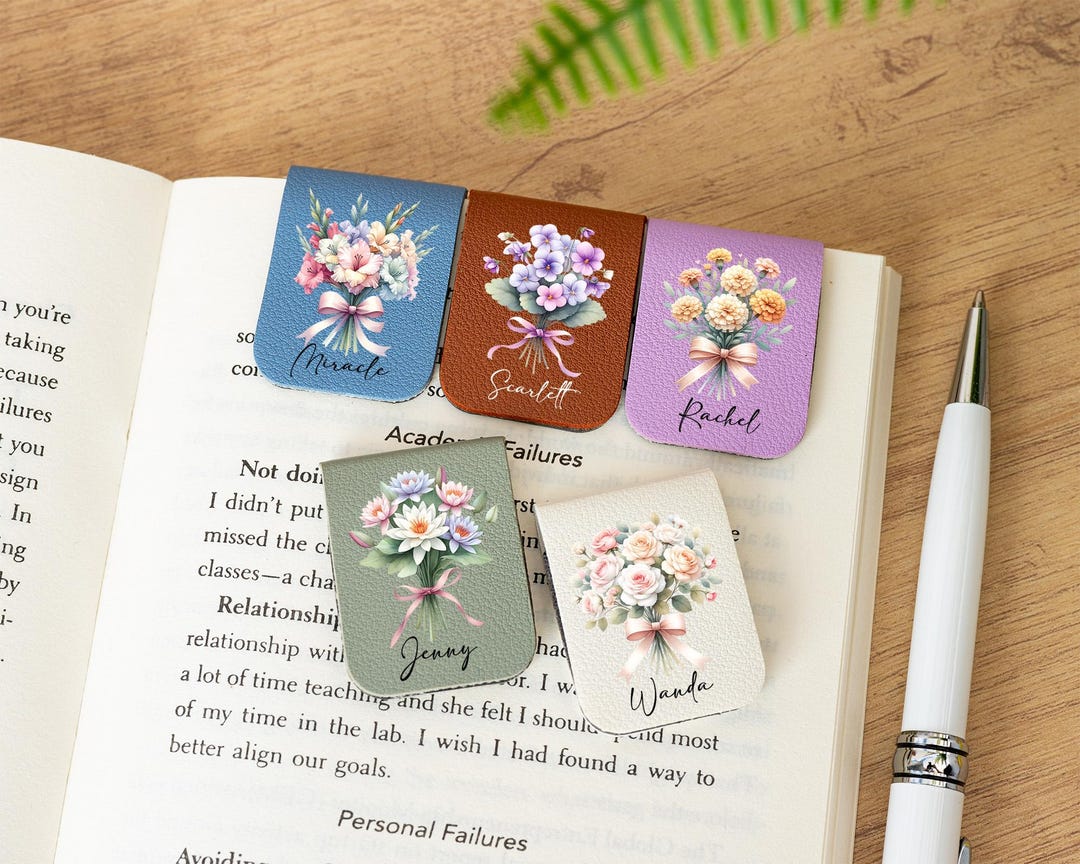 Personalised Birth Flower Magnetic Bookmark, Custom Name Bookmark ...