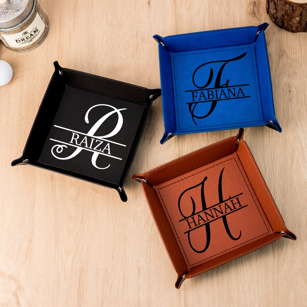 Personalised Leather Tray for Men, Leather Valet Tray, Custom Storage ...