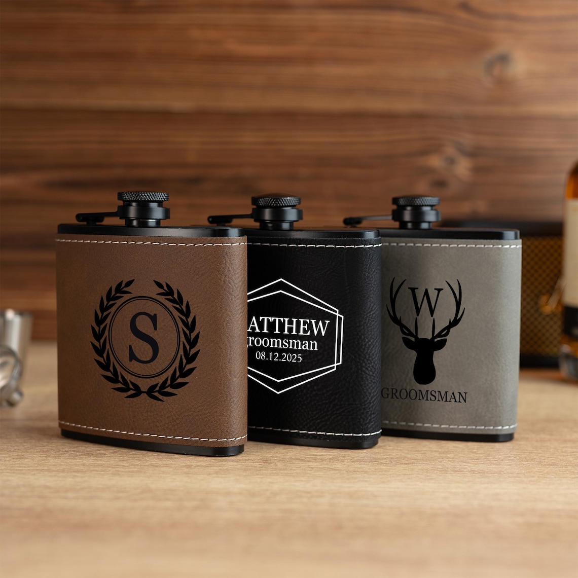 Personalised Leather Flask for Men,custom Engraved Leather Groomsmen ...