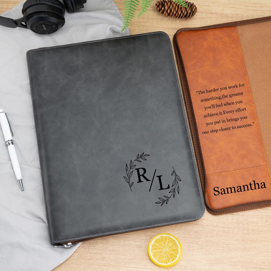 Personalised Refillable Portfolio,custom Leather Portfolio With Zipper ...