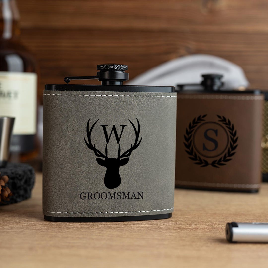 Personalised Leather Flask for Men, Groomsmen Gifts, Custom Leather ...
