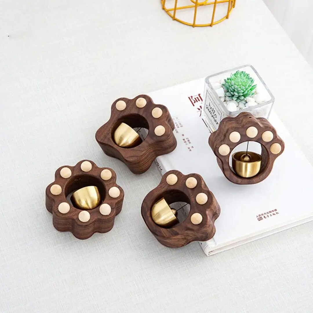 Wood Doorbell Kawaii Cat Paw Doorbell Wind Chime Wireless Entrance Door ...