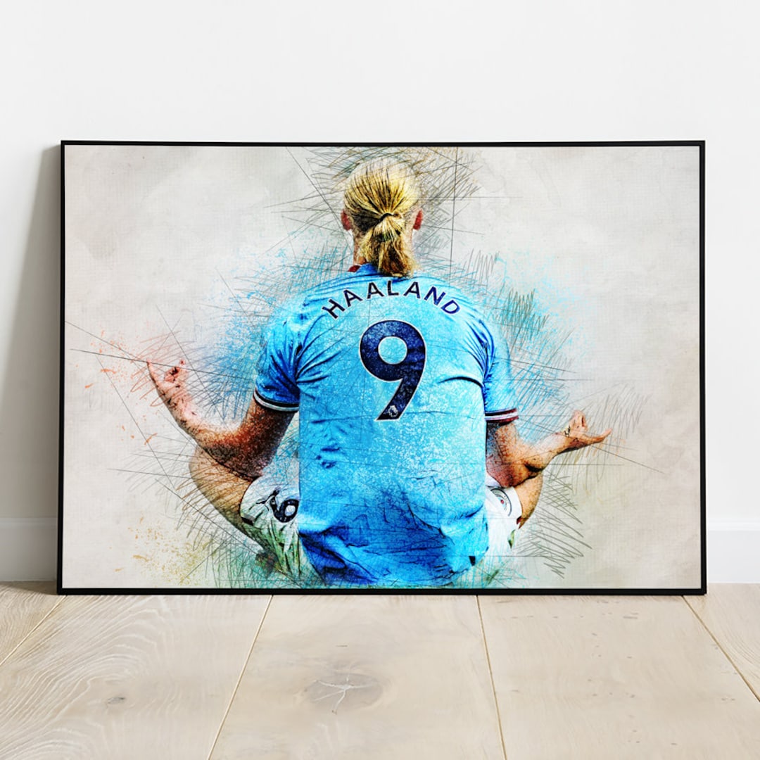 Erling Haaland Poster, Prolific Football Striker Wall Art Print, Man ...