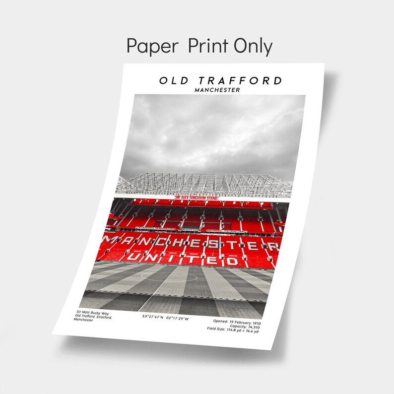Old Trafford Poster Manchester Fans Football Wall Art Print Birthday ...