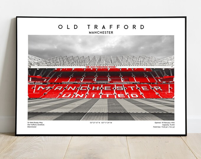 Old Trafford Print, Man Utd Stadium Print, Premier League Football Wall ...