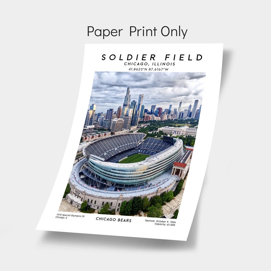 Soldier Field Poster, Chicago Bears Football Stadium Wall Art Print ...