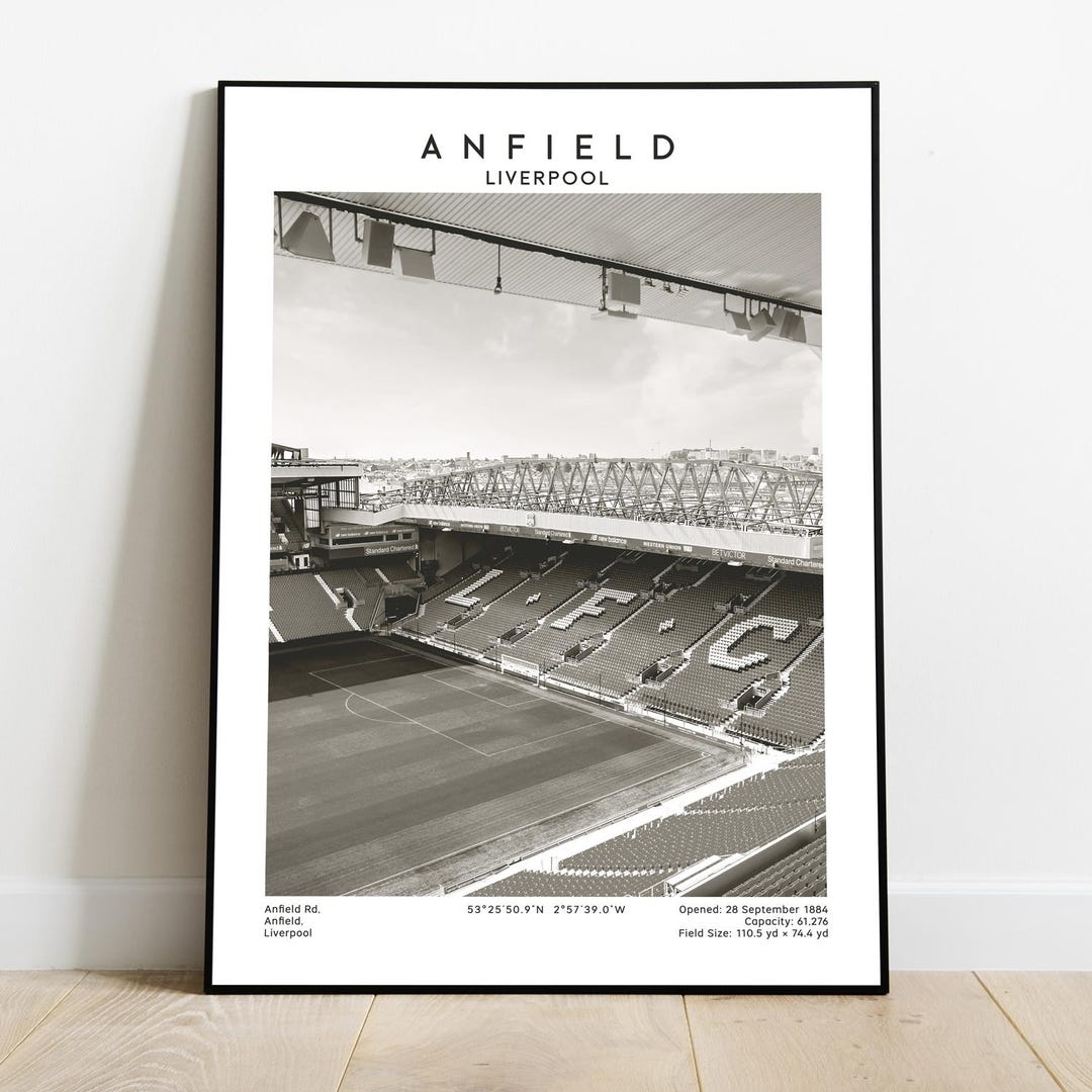 Anfield Stadium Print, Football Stadium Wall Art, Black & White Poster ...