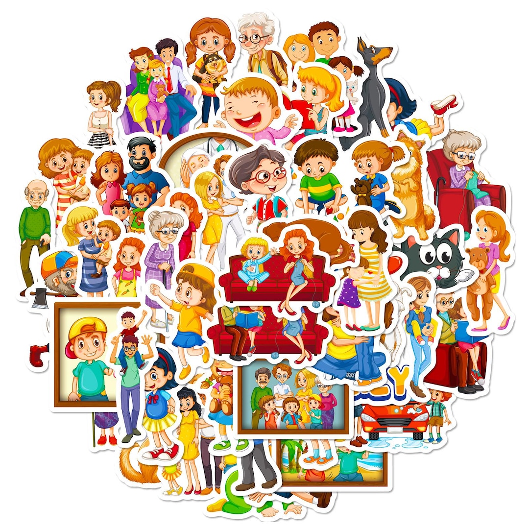 50/100pcs Cartoon Family Members Stickers Decals DIY for Laptop Luggage ...