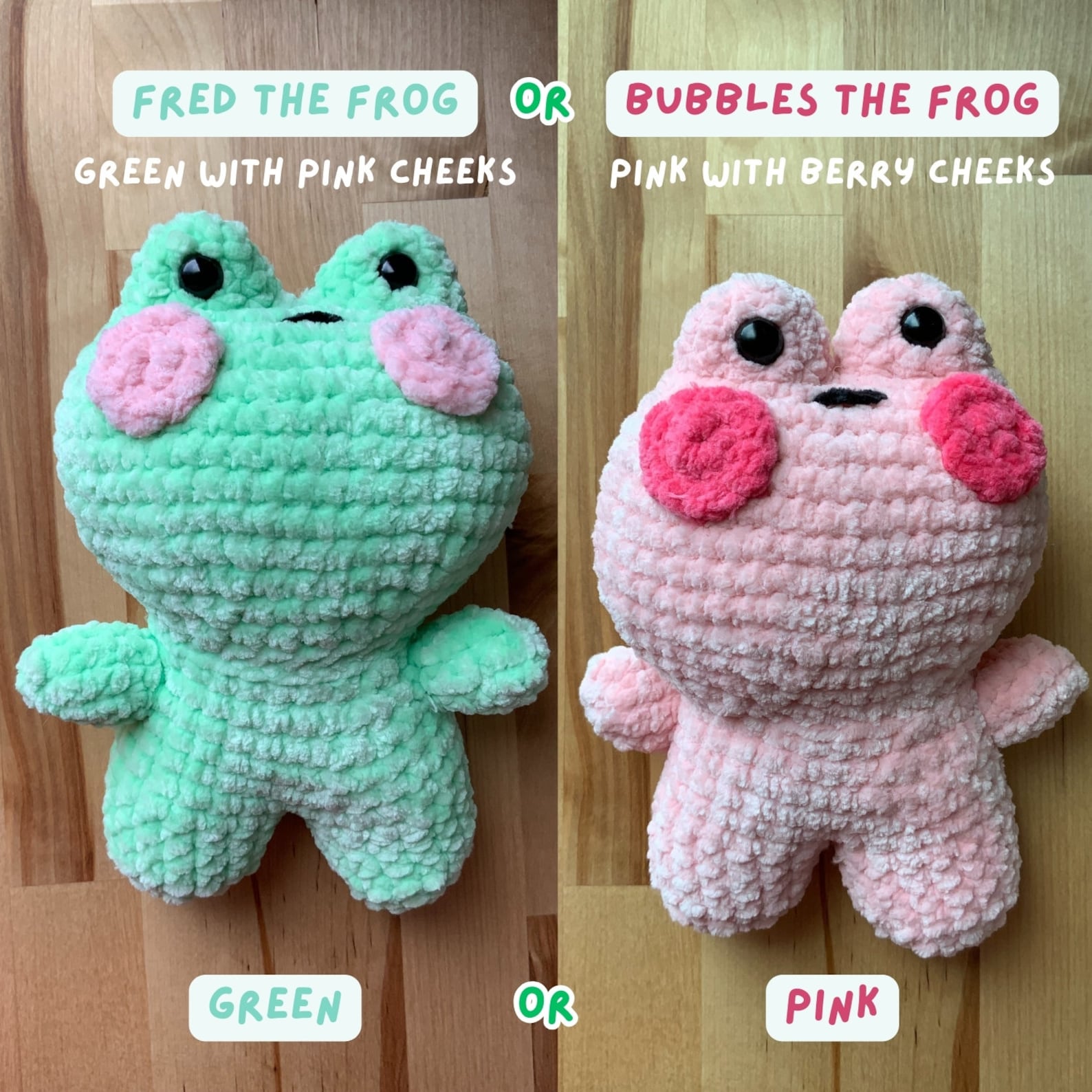 Crochet Pink or Green Frog With Blush | Soft Crochet Plushie | Cute ...