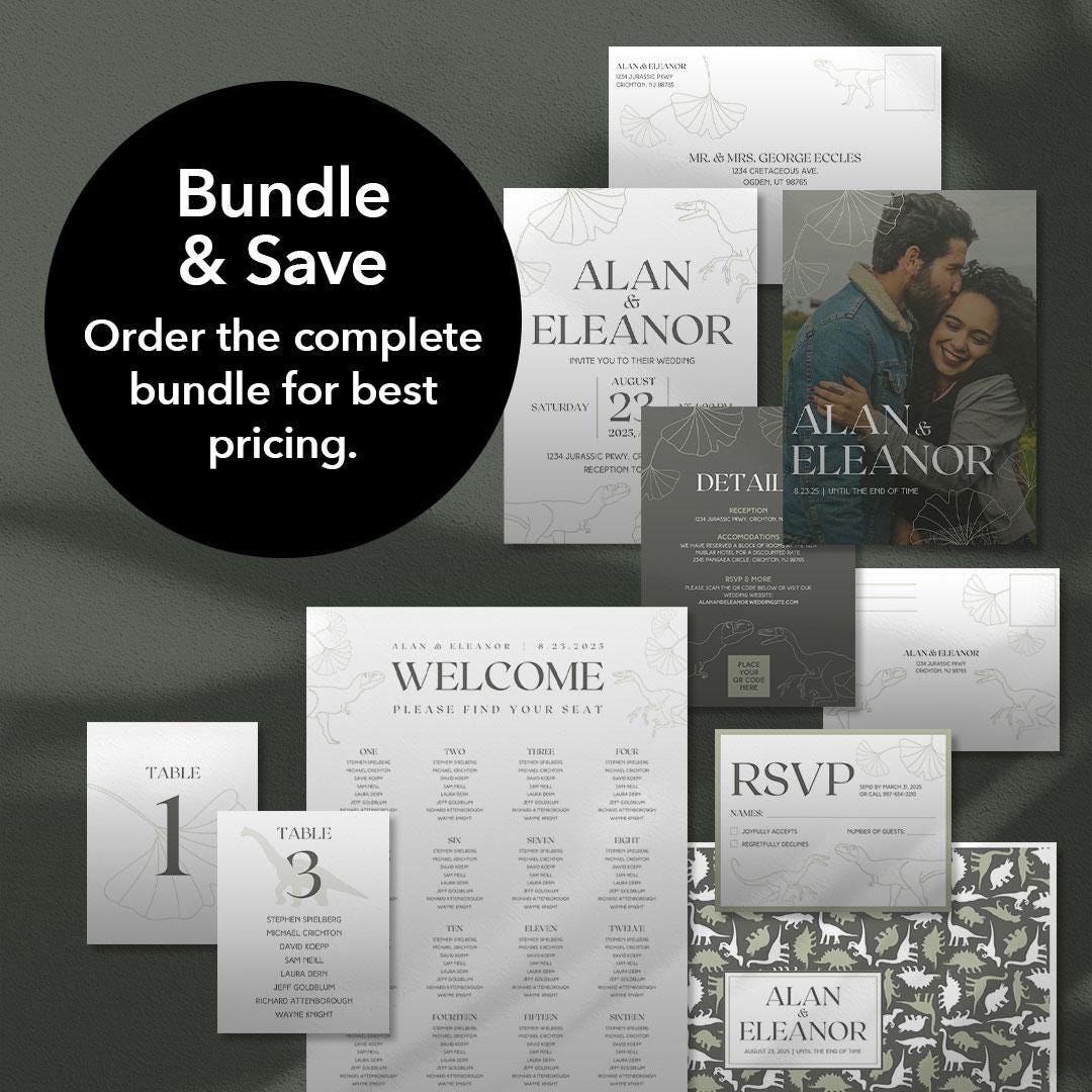 Prehistoric Jurassic Dinosaur Elegant Minimalist Wedding Seating Chart ...