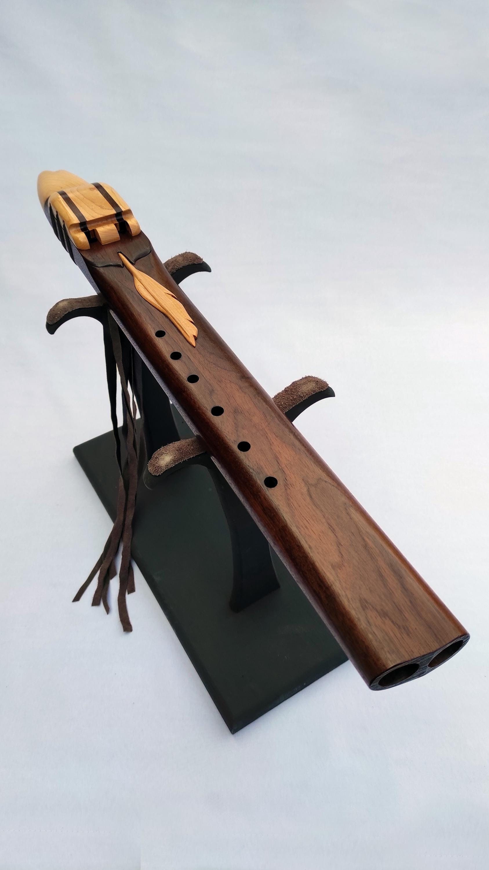 Black Walnut Drone Flute - Native American Style, Feather Carving - Etsy