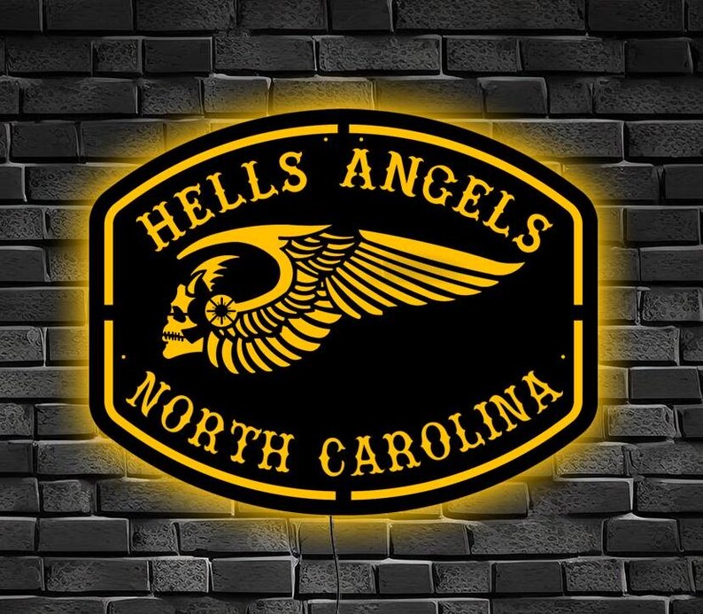 Hells Angels North Carolina Metal Led Wall Sign,hells Angels Vest Wall ...