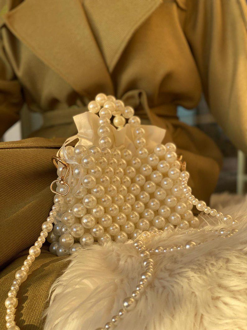 Pearl Beaded Bag, Pearl Clutch Bag, Evening Bag, Handmade Pearl Clutch ...