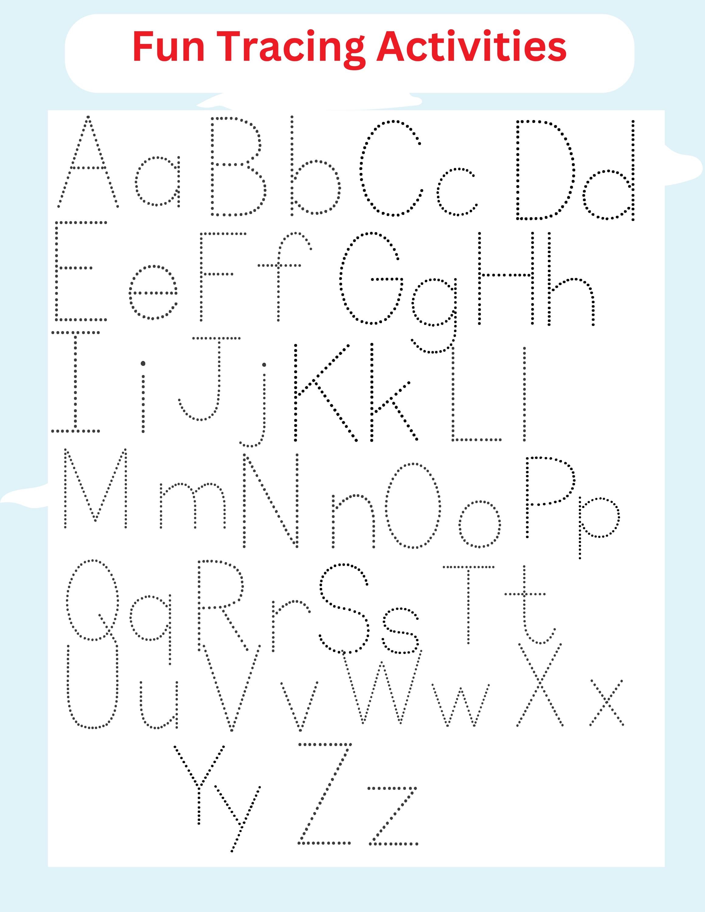 Printable Alphabet Tracing Worksheets for Kids, Preschool Activities, A ...
