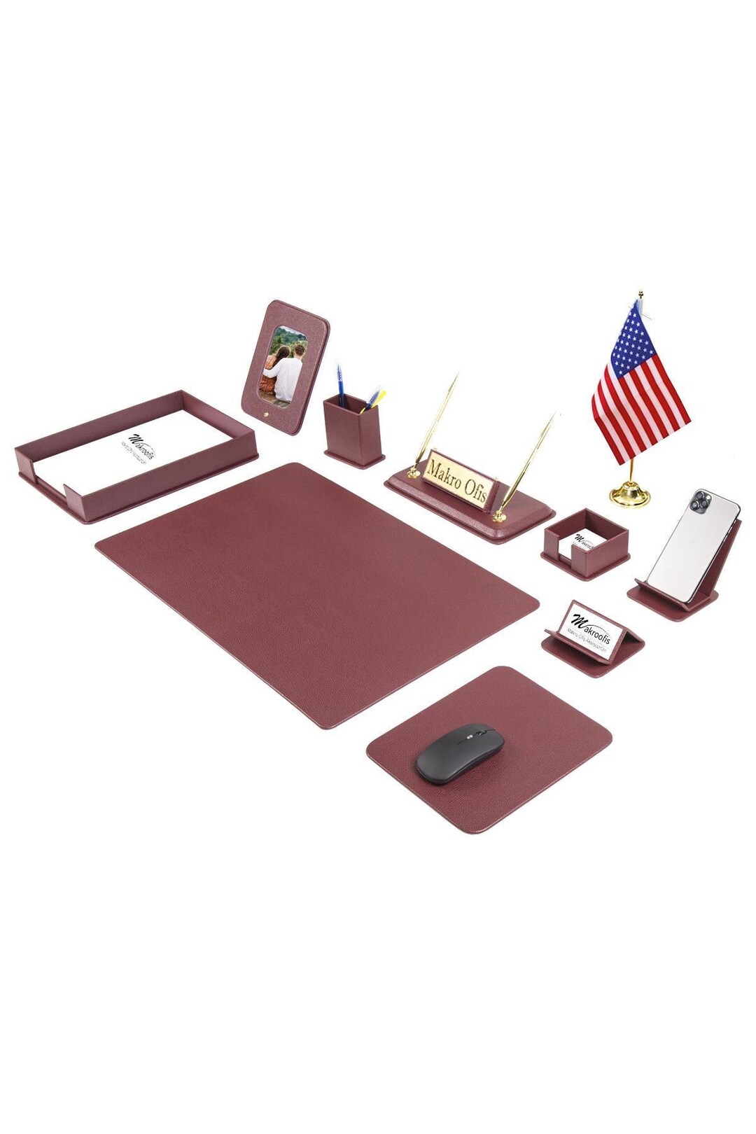Leather Desk Set| Table Desk Flag | Desk Organizer | Leather Desk ...
