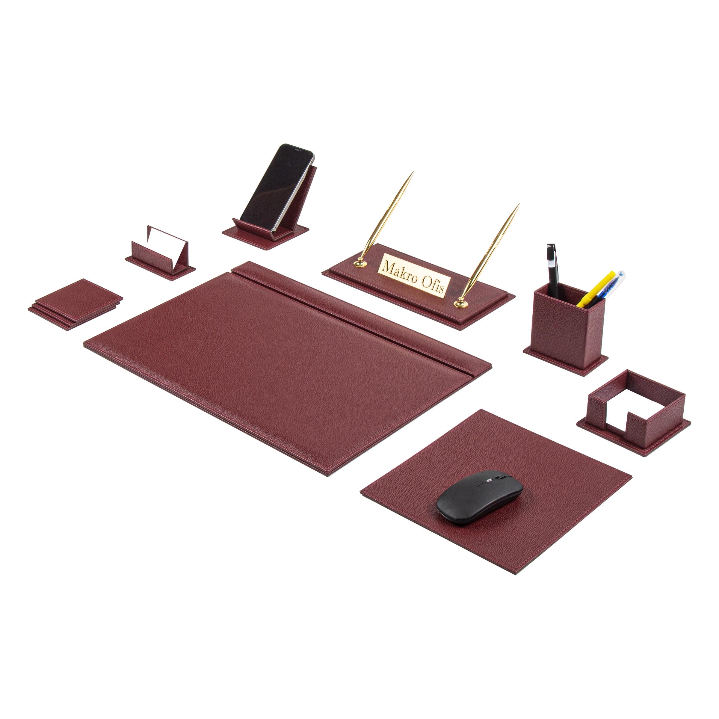 Luxury Leather Desk Organizer Set With Custom Nameplate - 12-piece ...