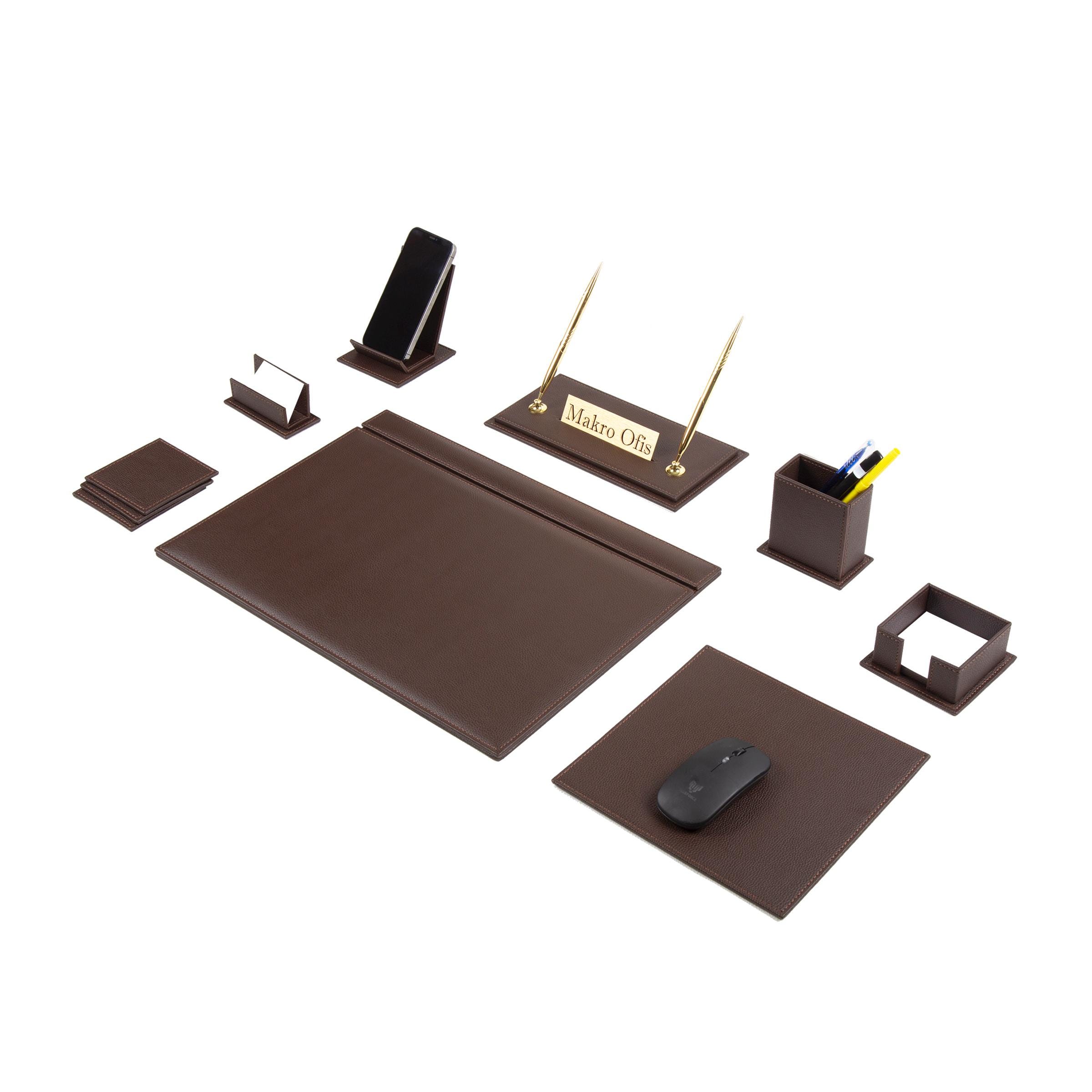 Luxury Leather Desk Organizer Set With Custom Nameplate - 12-piece ...