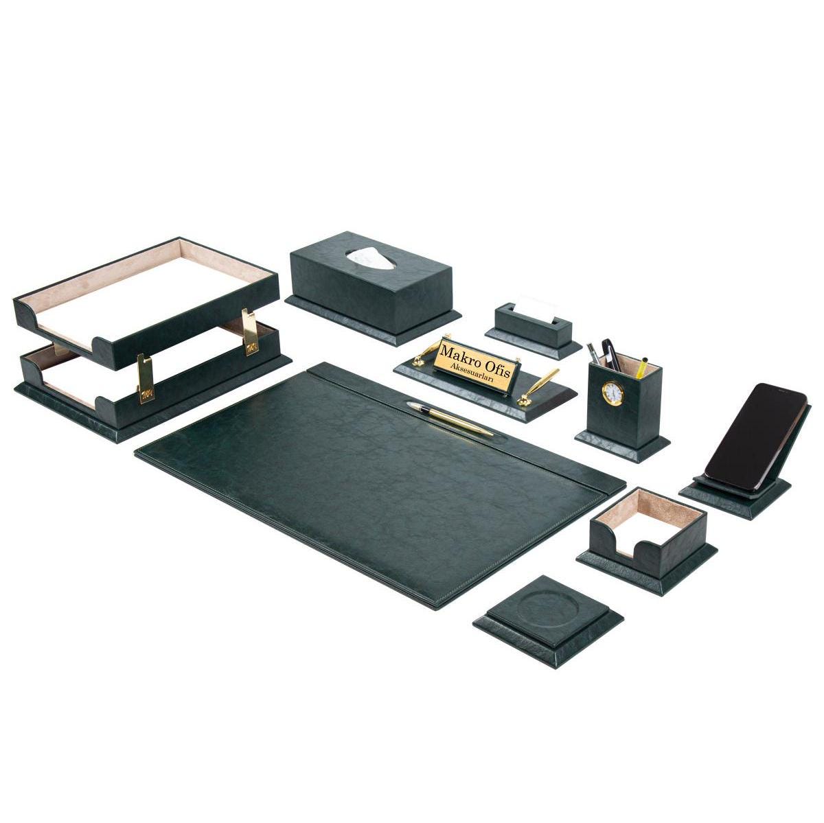 Premium Leather Desk Set Desk Pad Desk Organizer leather Desk Organizer ...