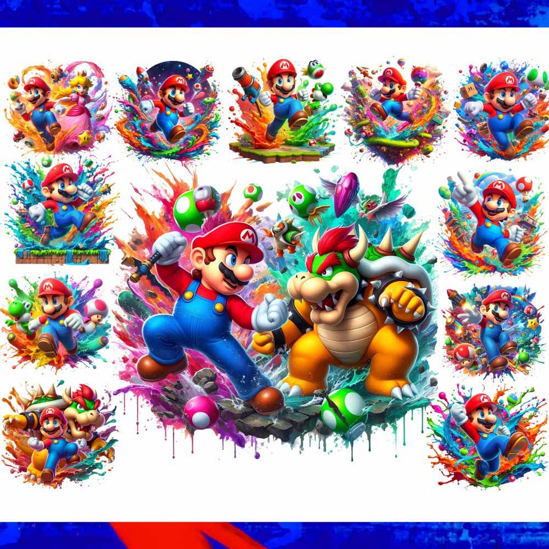 12 PNG Super Mario Splash and Watercolor Digital Design PNG File for ...