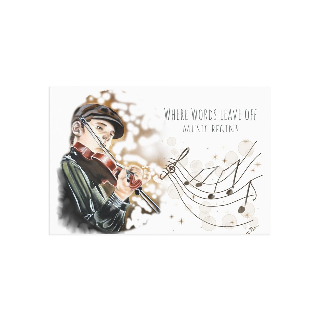 Fine Art Postcards Hand-painted Design Violin Player Musical Notes - Etsy