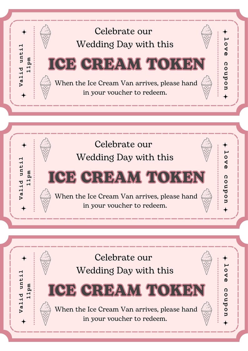 Printable Wedding Ice Cream Tokens - Etsy