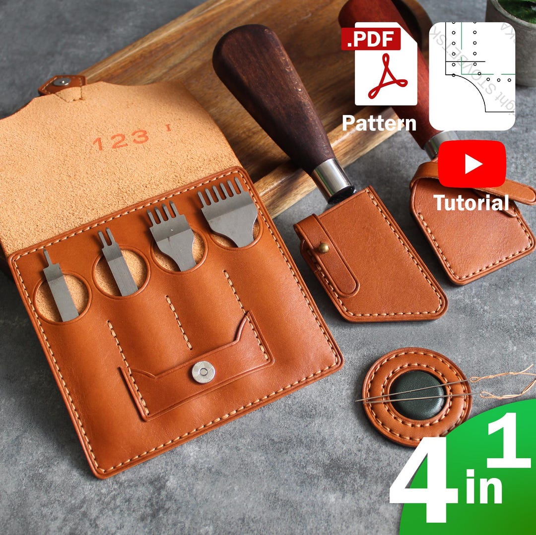 Bundle of 4 Leather Patterns for Beginners -skiving Knife Sheaths -chisel Case -leather Tool ...