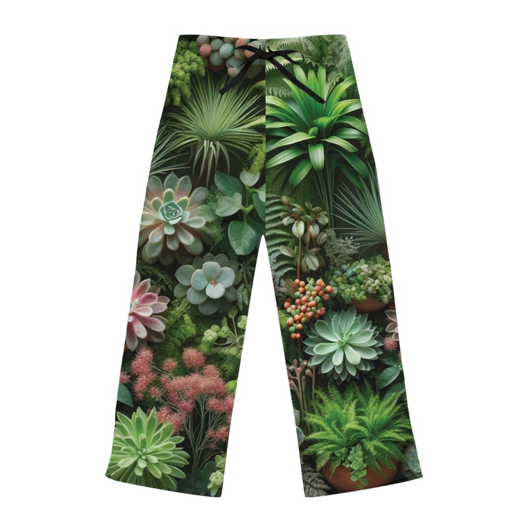 Succulent Plants Pajama Pants, Cactus Lounge Pants, Botanical Sleepwear ...