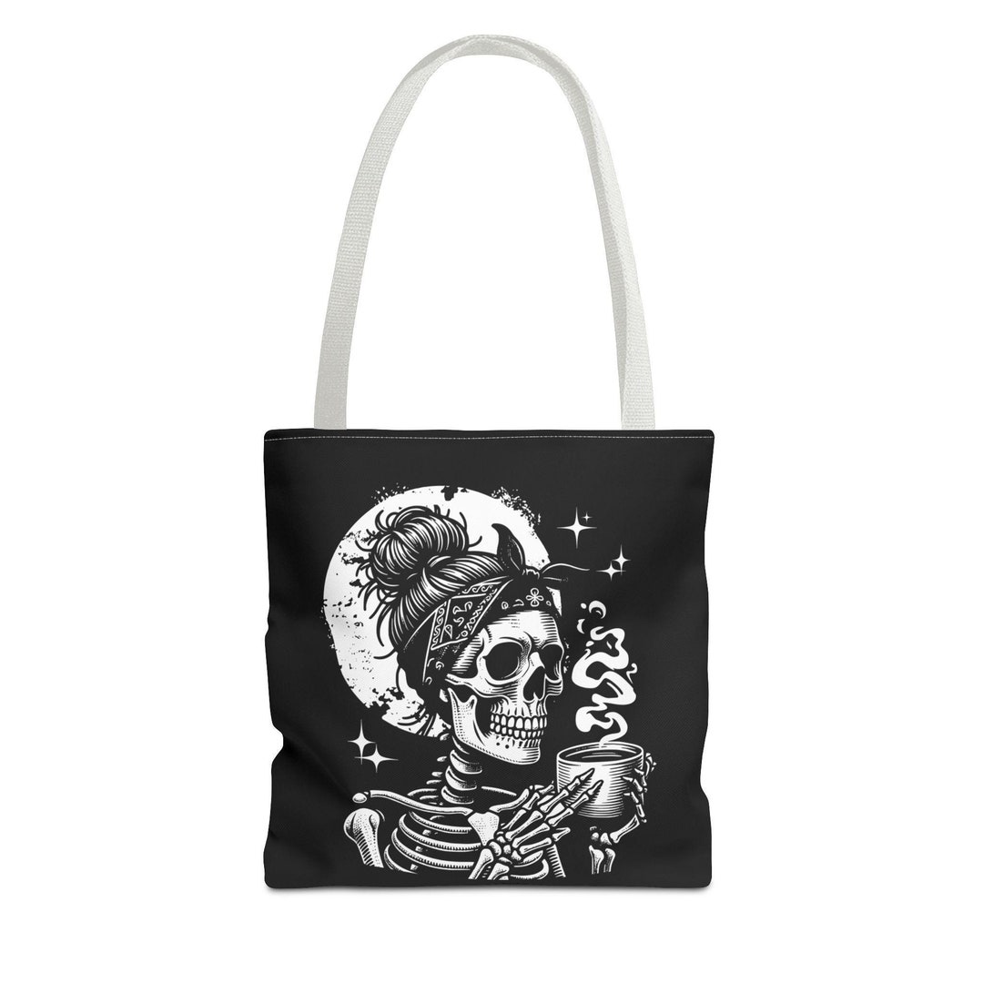 Skeleton Girl Tote Bag, Halloween Skeleton Coffee Lover Tote, Spooky ...