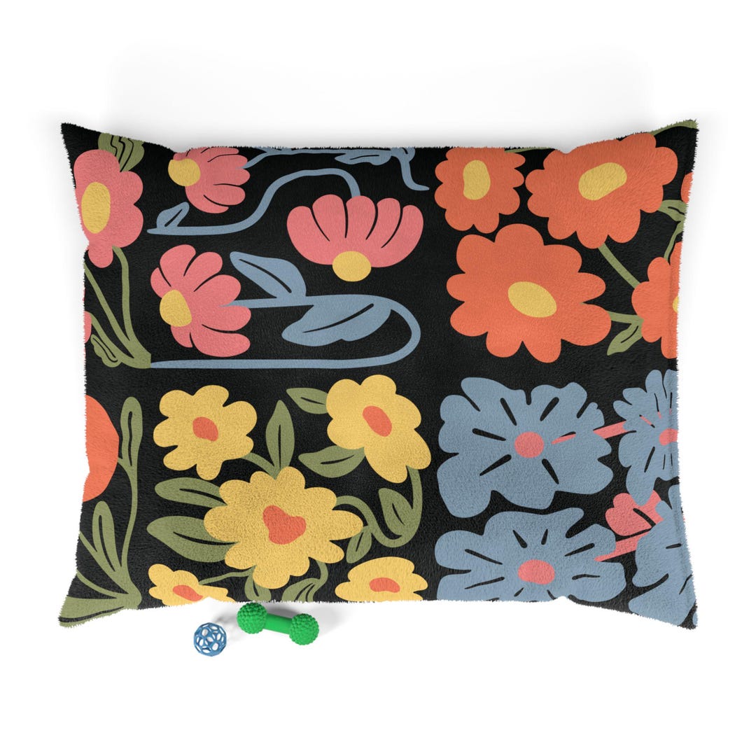 Floral Pet Bed, Colorful Flower Dog Bed, Vibrant Puppy Bedding, Bright ...