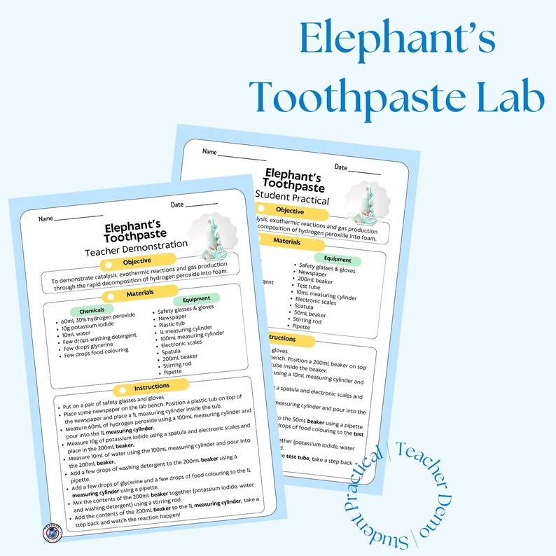 Elephant's Toothpaste Lab - Teacher Demo and Student Practical Guide ...