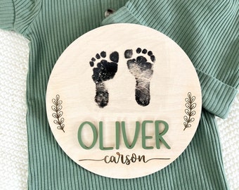Foot Print Sign Birth Announcement Sign Baby Name Sign Wood - Etsy