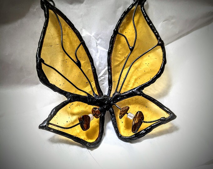 Amber Colored Glass Butterfly With Tiger Eye Accents - Etsy