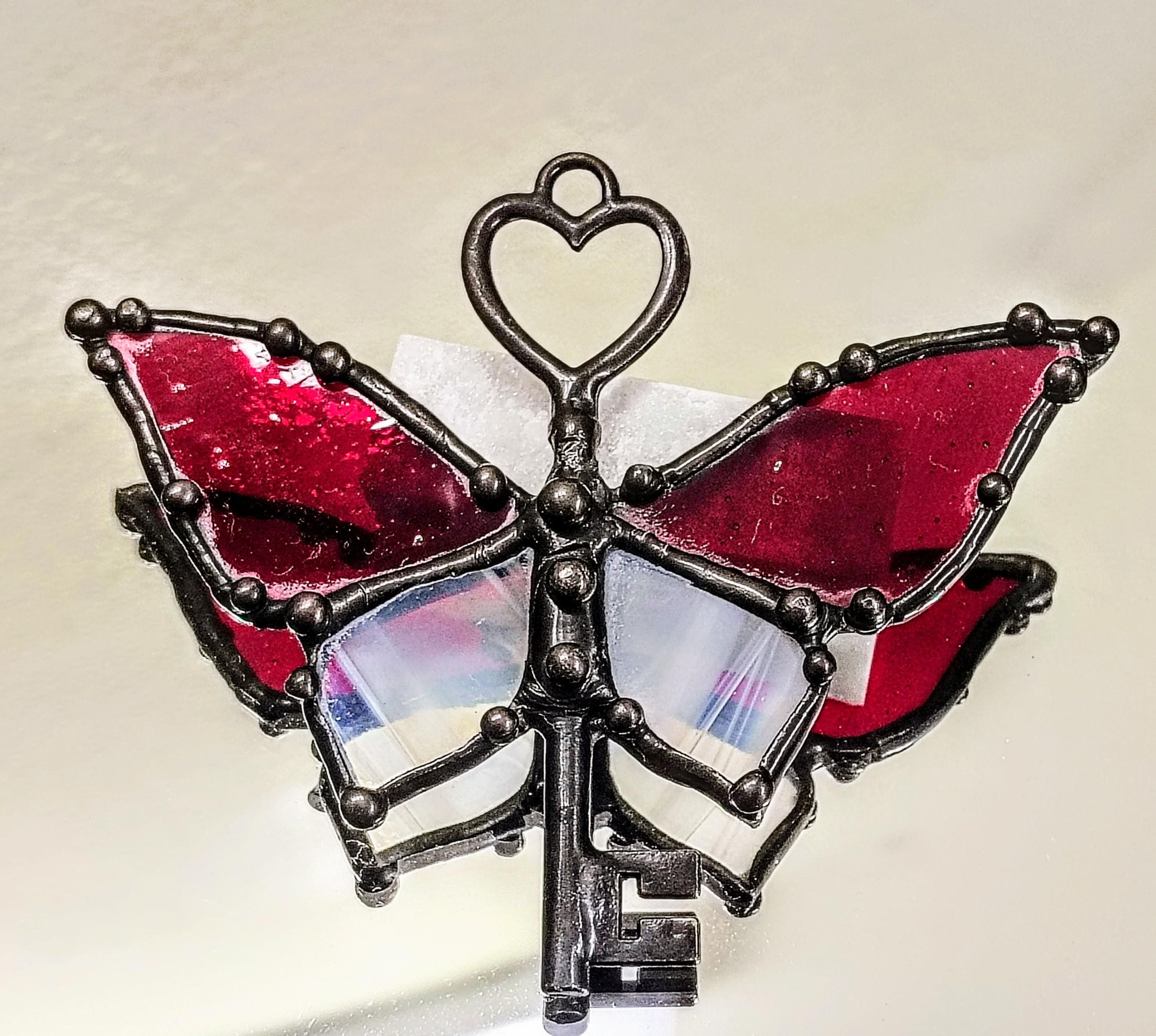 Stained Glass Rustic Butterfly Skeleton Keys - Etsy
