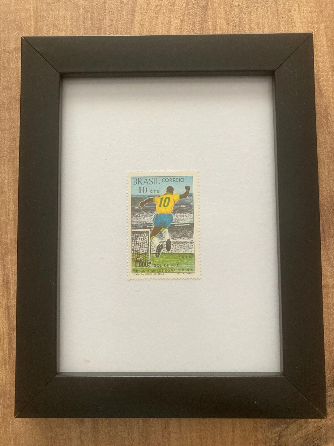 1969 1000th Goal Pele Stamp Wooden Frame, Brazilian Soccer Football ...