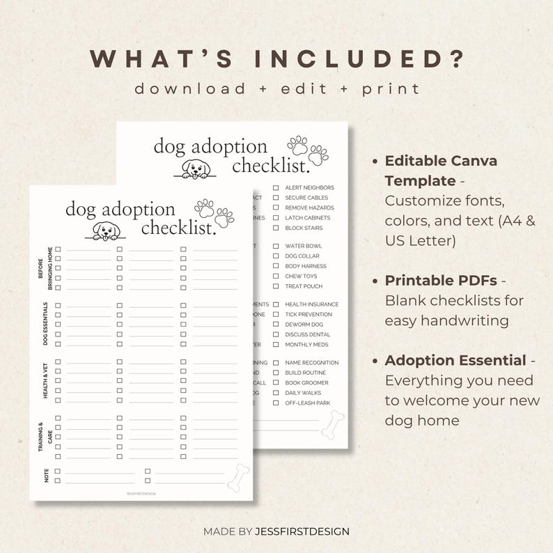 New Dog Owner Checklist - Printable Dog Adoption Essentials & Pet Setup ...