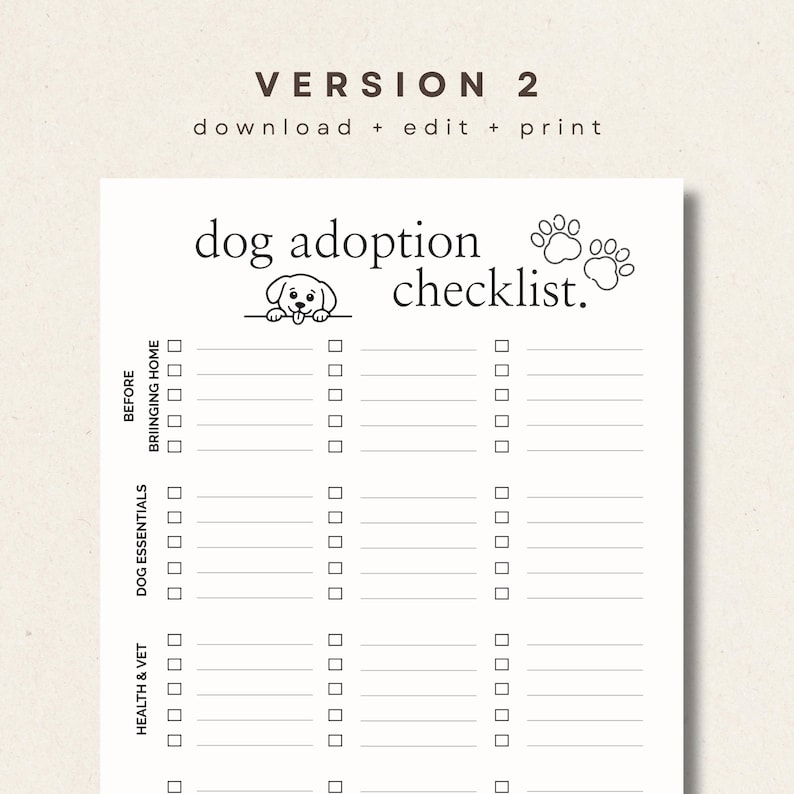 New Dog Owner Checklist - Printable Dog Adoption Essentials & Pet Setup ...
