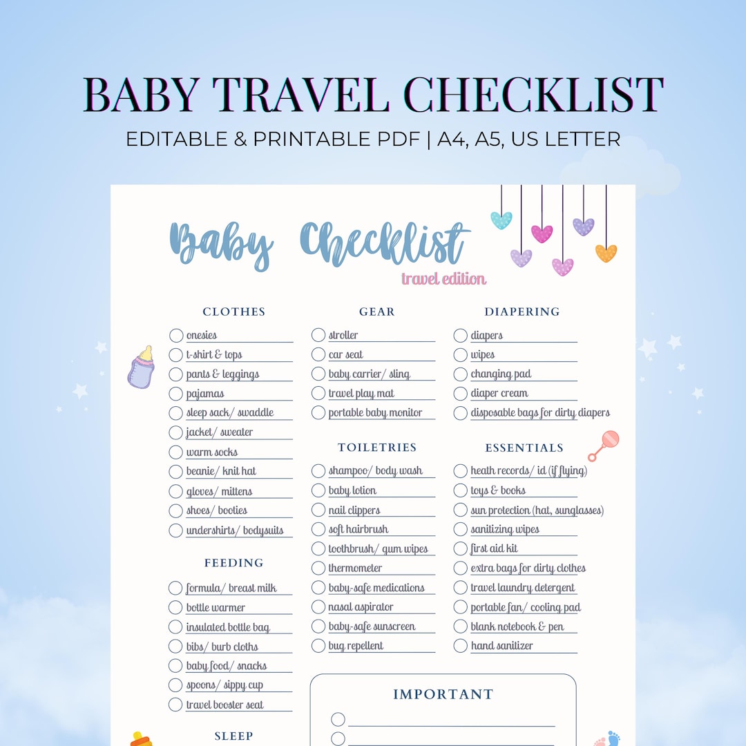 Baby Travel Checklist Printable | Editable Baby Packing List | Travel ...