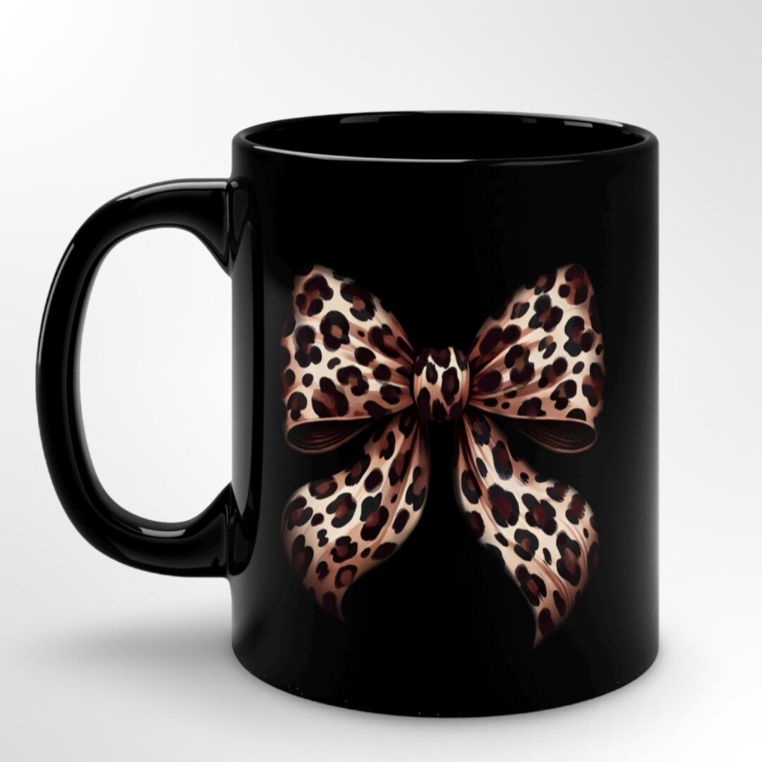 Leopard Bow Mug, Leopard Print Coffee Cup, Safari Theme Mug, Animal ...