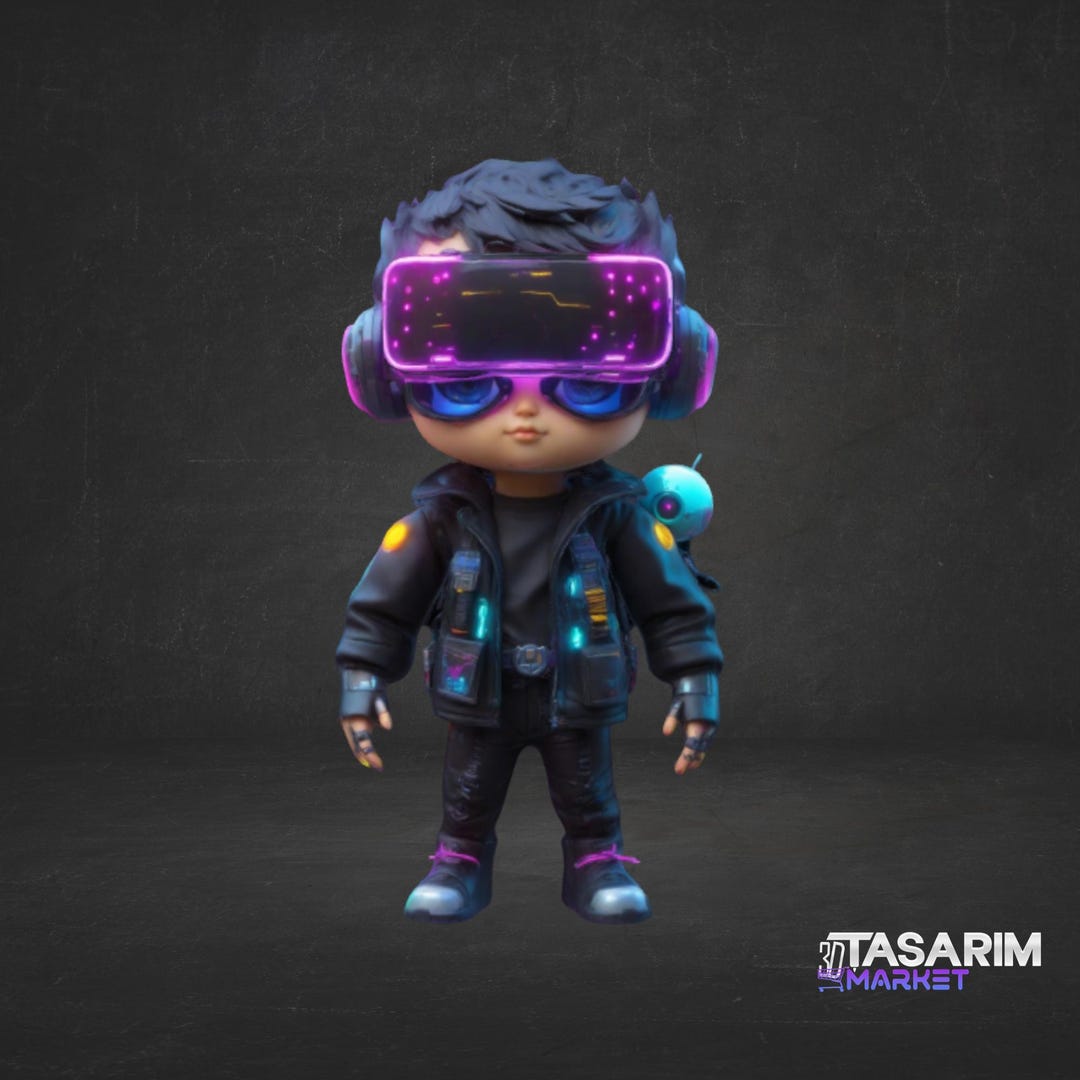 Chibi Cyberpunk Hacker 3D Print File | Futuristic Neon STL | Cute Sci ...