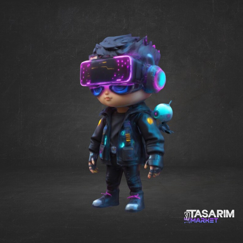 Chibi Cyberpunk Hacker 3D Print File | Futuristic Neon STL | Cute Sci ...
