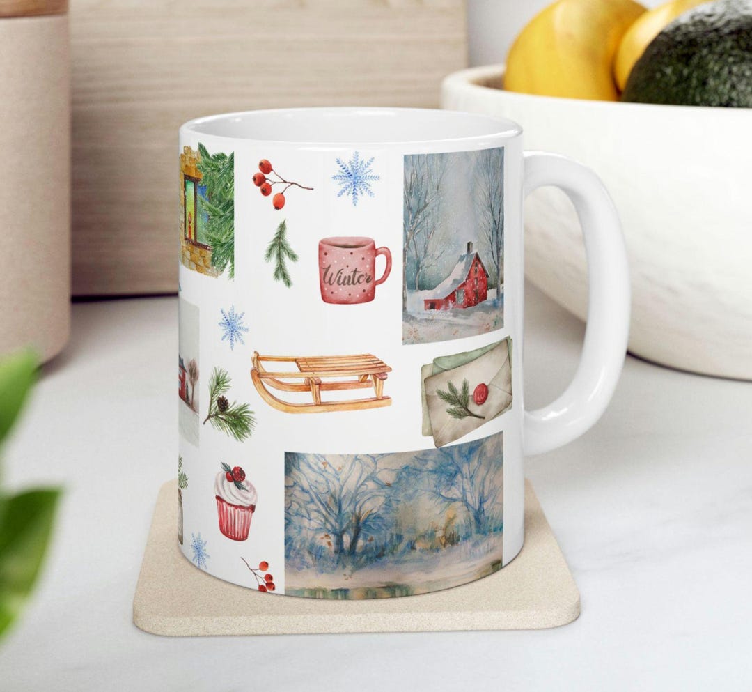 Cozy Winter Cottage Snow Mug, Winter Coffee Scene Vibes Mug,snowflake ...