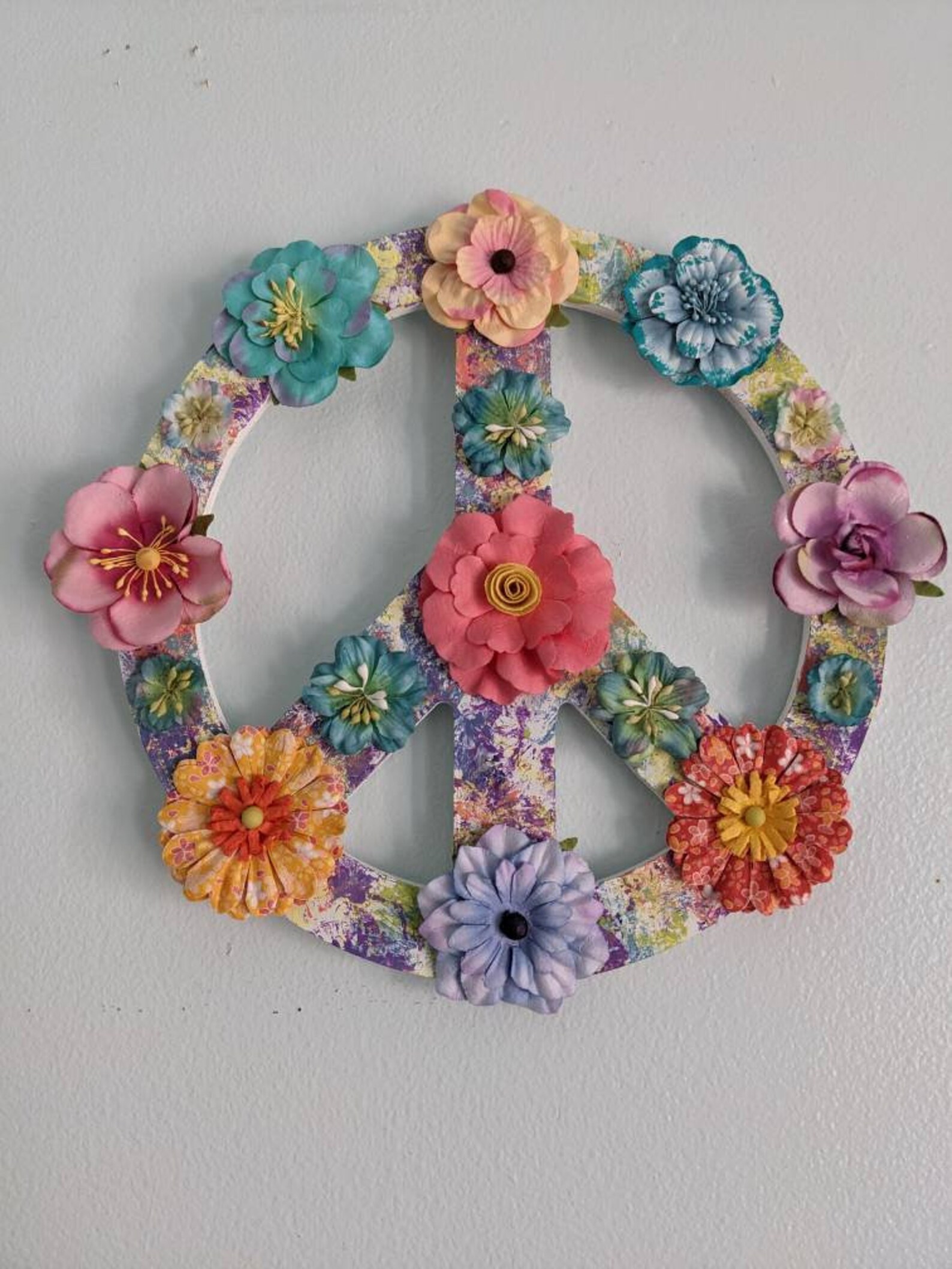 Flower Power Peace Sign - Hand Painted Boho Decor - Floral Wall Art - Etsy