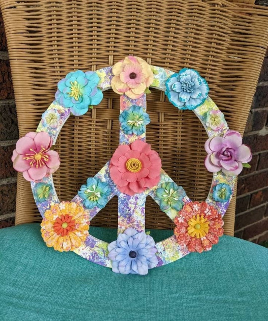 Flower Power Peace Sign - Hand Painted Boho Decor - Floral Wall Art - Etsy