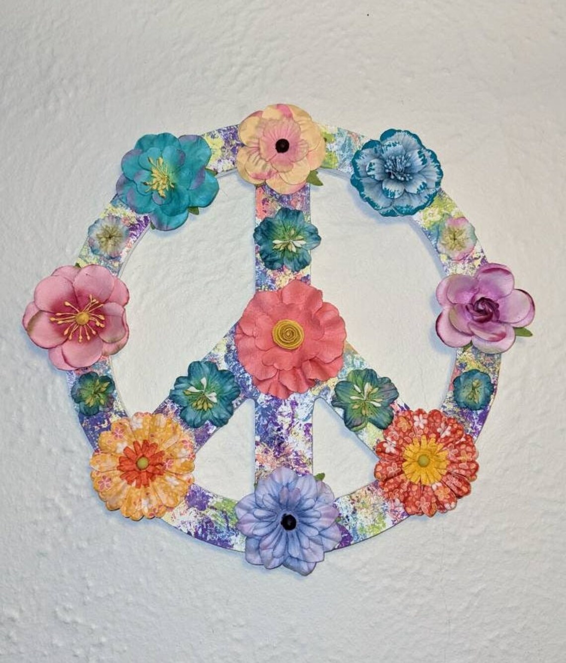 Flower Power Peace Sign - Hand Painted Boho Decor - Floral Wall Art - Etsy